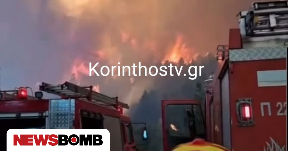Μεγάλη φωτιά στην Κορινθία - Ήχησε νέο 112 για εκκένωση στην Λαύκα ...