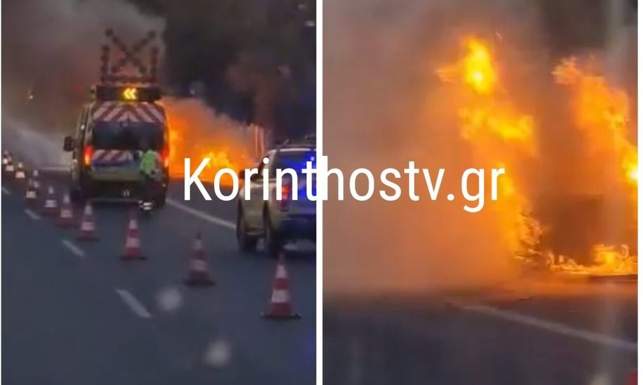 Στις φλόγες τυλίχτηκε αυτοκίνητο στην Αθηνών-Κορίνθου - Newsbomb